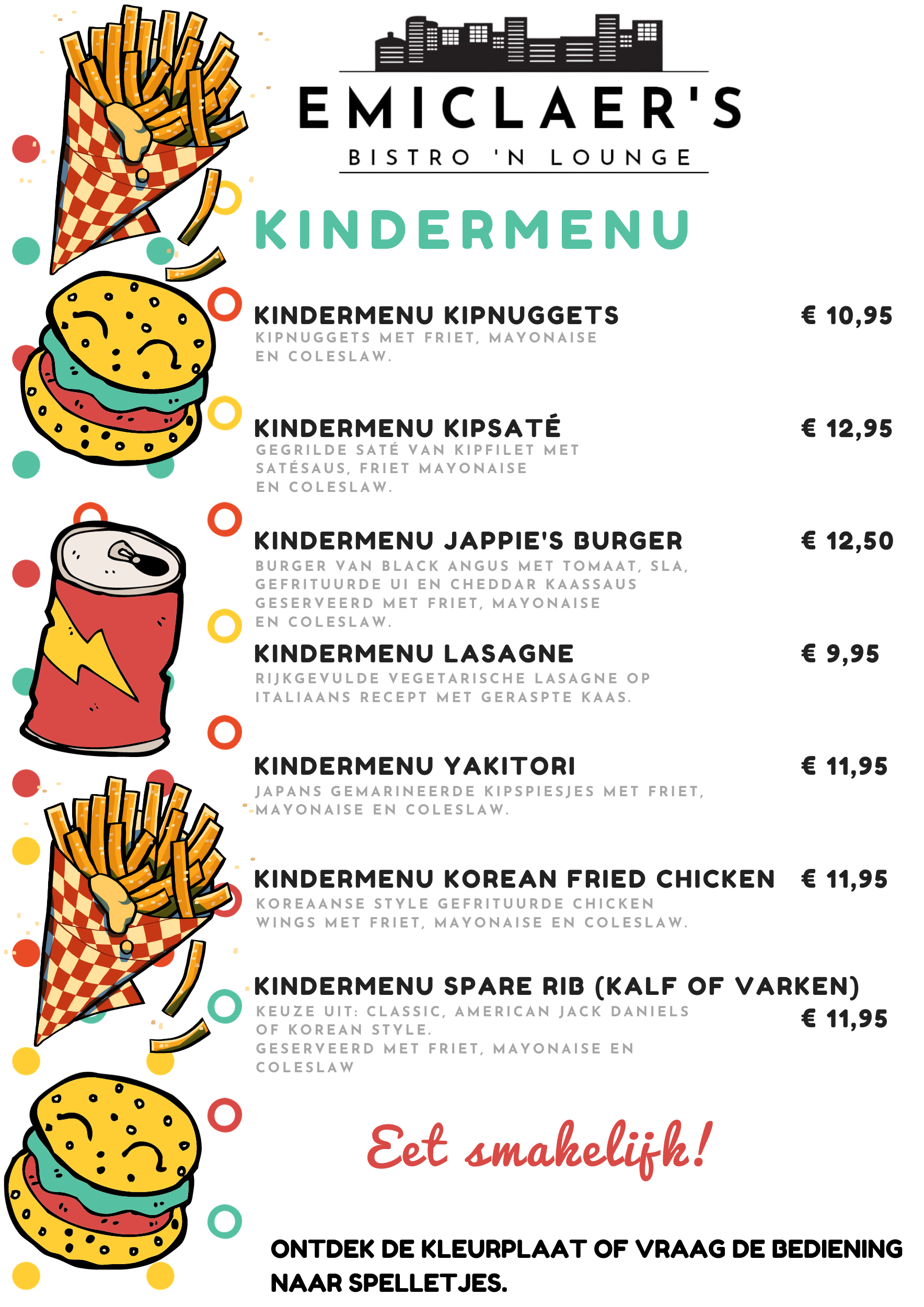 Menukaart – Emiclaer's Bistro 'n Lounge